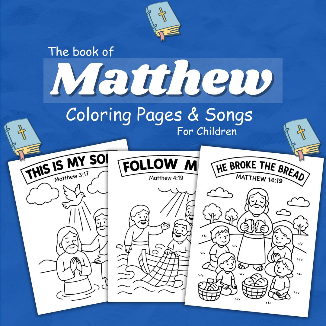 The Book of Matthew Bible Coloring Pages and Songs for Kids (instant ...