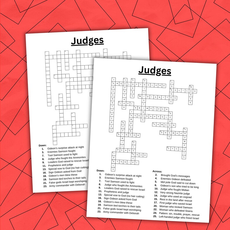 Judges Bible Activities: Crossword, Word Search (digital Download) - Etsy