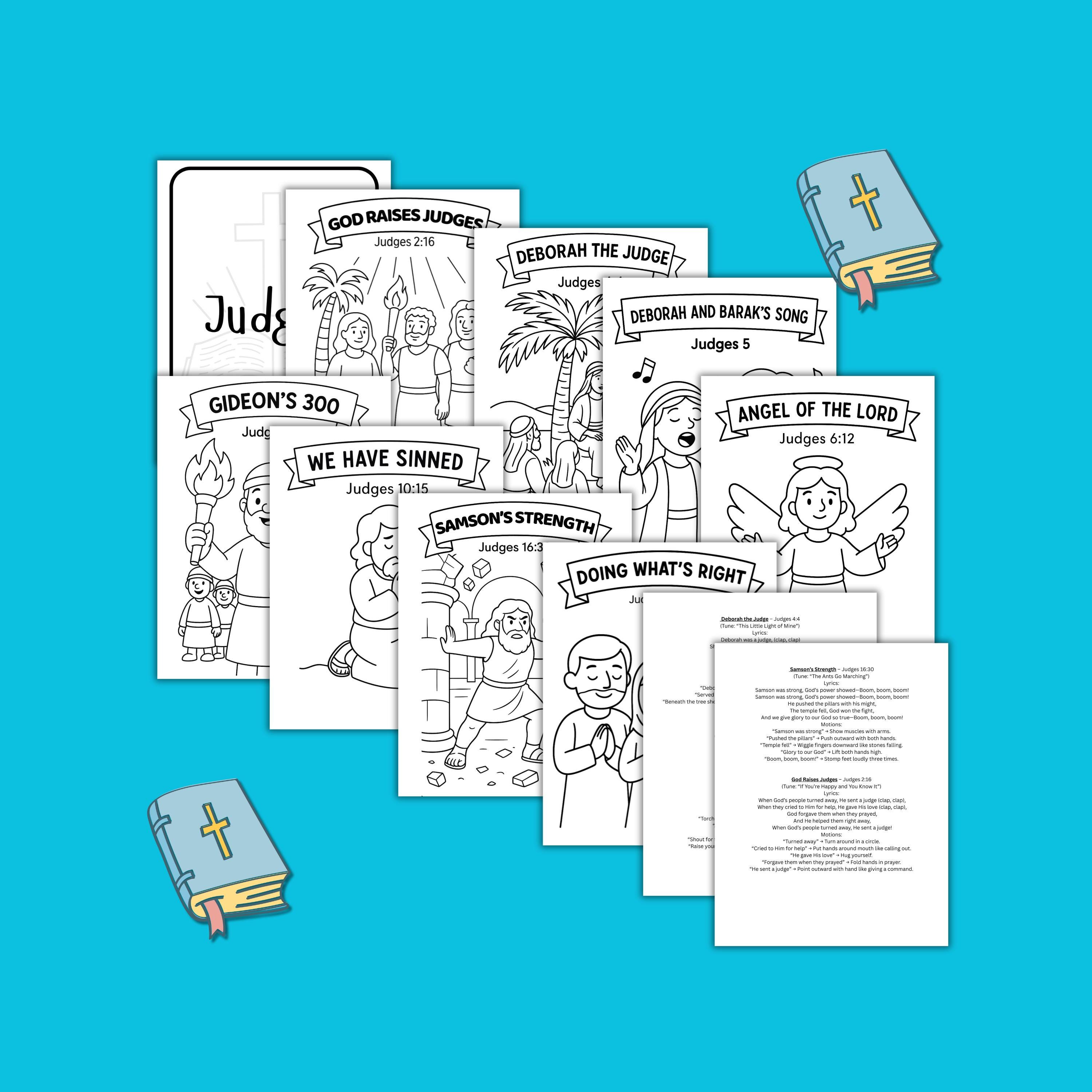 Judges Bible Coloring Pages and Songs for Kids (instant Download) - Etsy