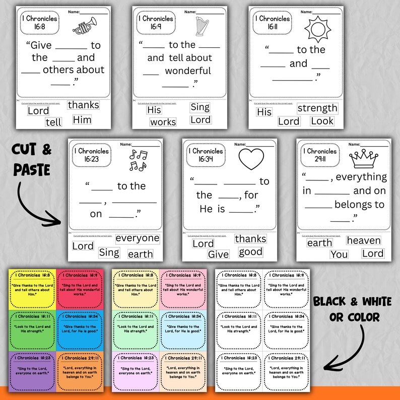 The Bible Book of 1 Chronicles Verse Memory Activities Cut & Paste ...