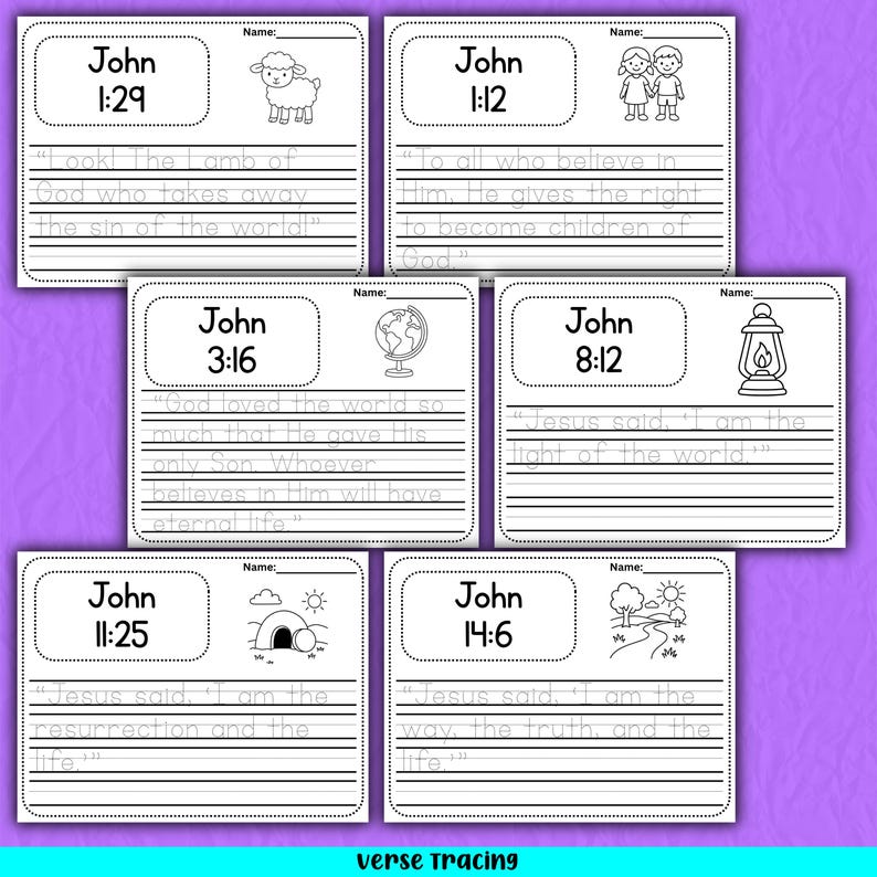 John Bible Activities – Verse Memory, Mazes, Cut & Paste (instant ...
