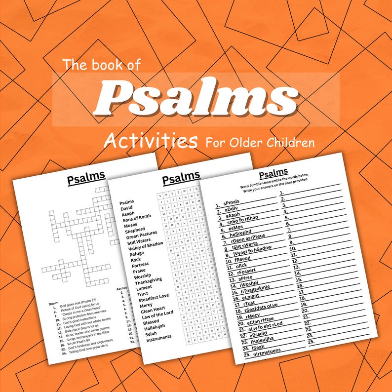 Psalms Bible Activities: Crossword, Word Search, and Word Scramble ...