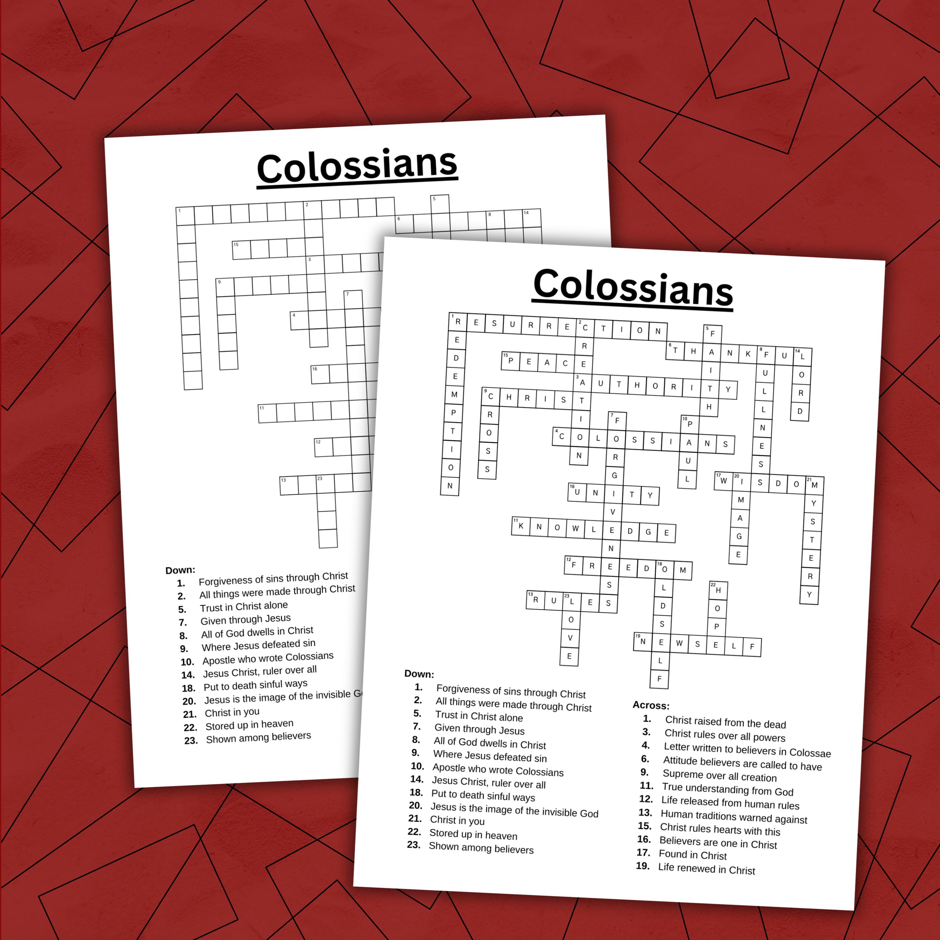 Colossians Bible Activities: Crossword, Word Search, and Word Scramble ...