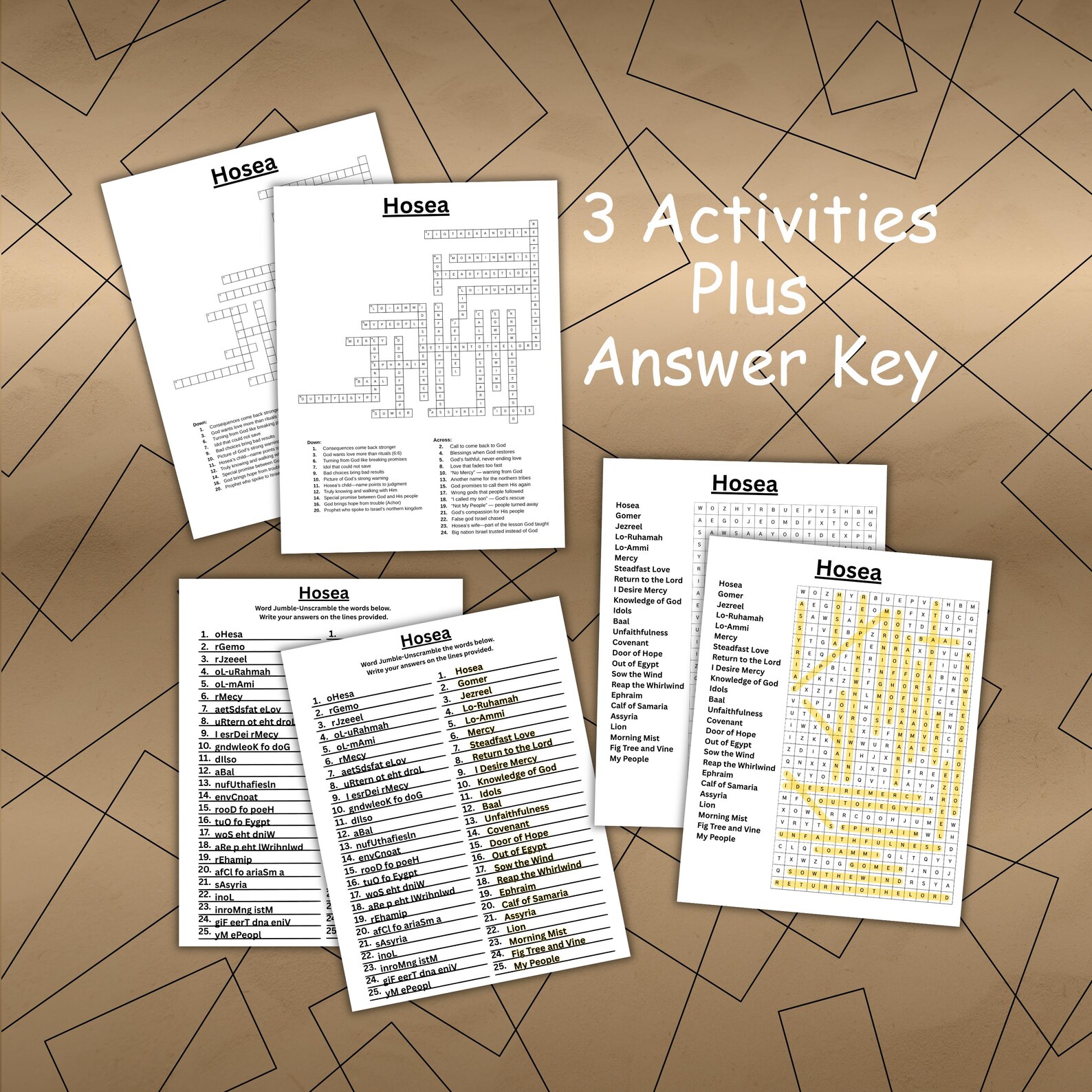 Hosea Bible Activities: Crossword, Word Search, and Word Scramble ...