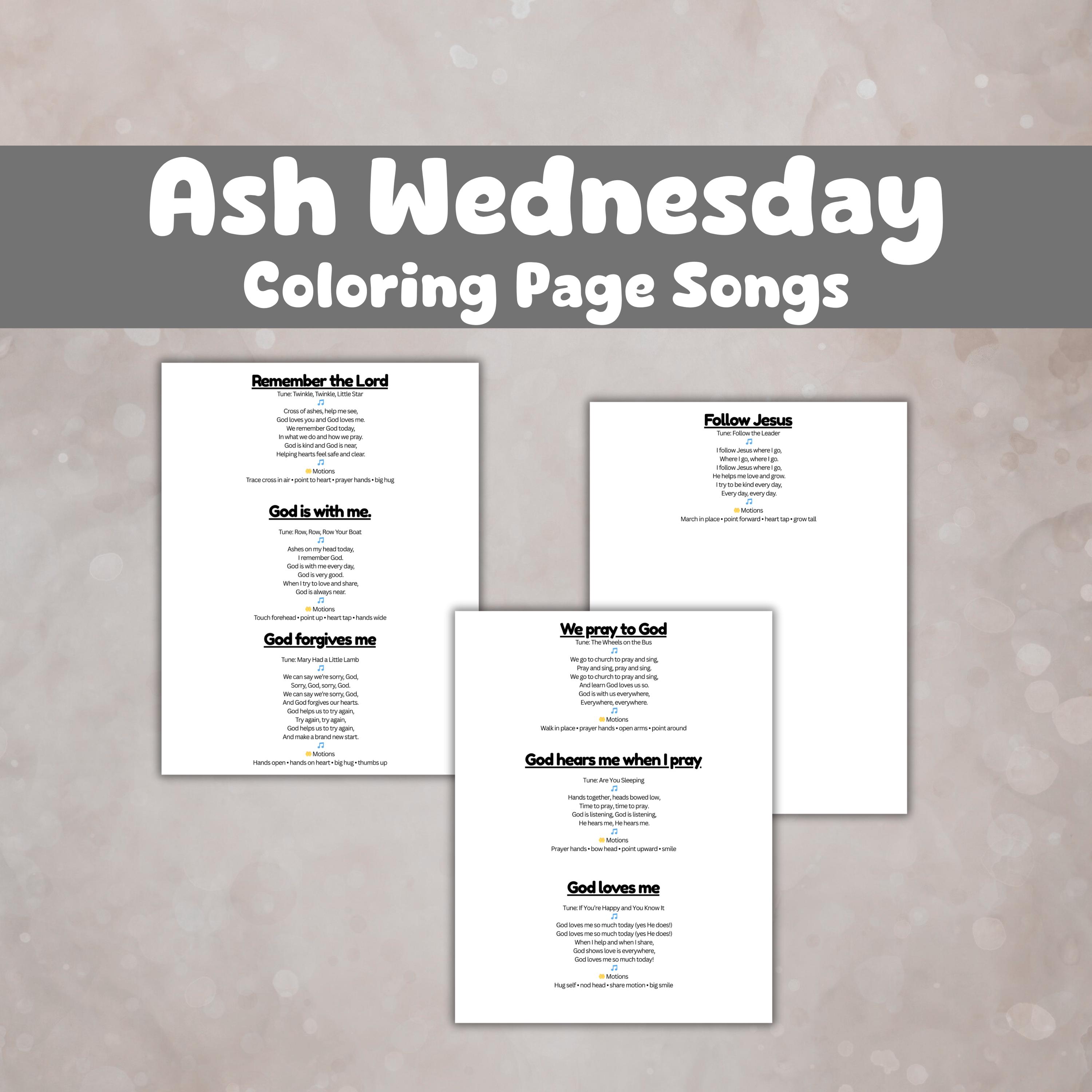 Ash Wednesday Coloring Pages & Songs | Lent Bible Activities for Kids ...