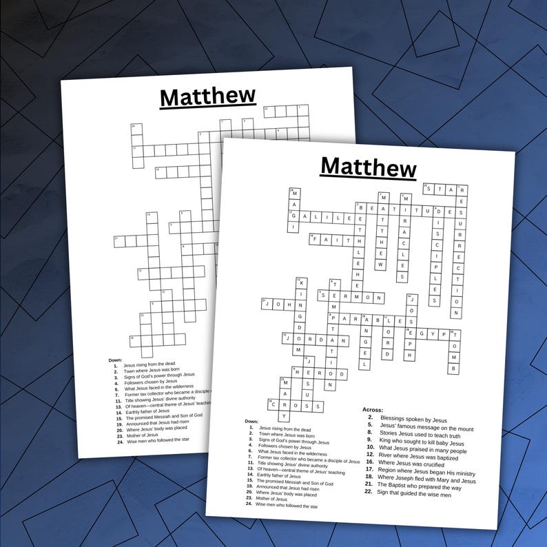 Matthew Bible Activities: Crossword, Word Search, and Word Scramble ...
