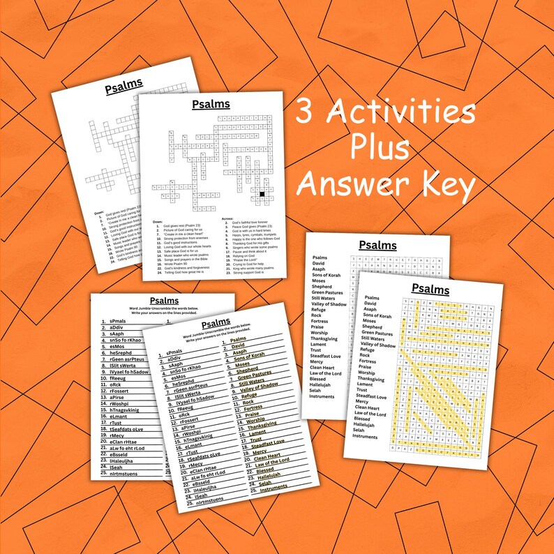 Psalms Bible Activities: Crossword, Word Search, and Word Scramble ...