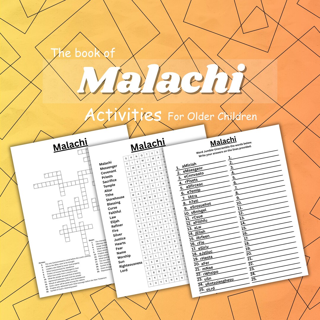 Malachi Bible Activities: Crossword, Word Search, and Word Scramble ...