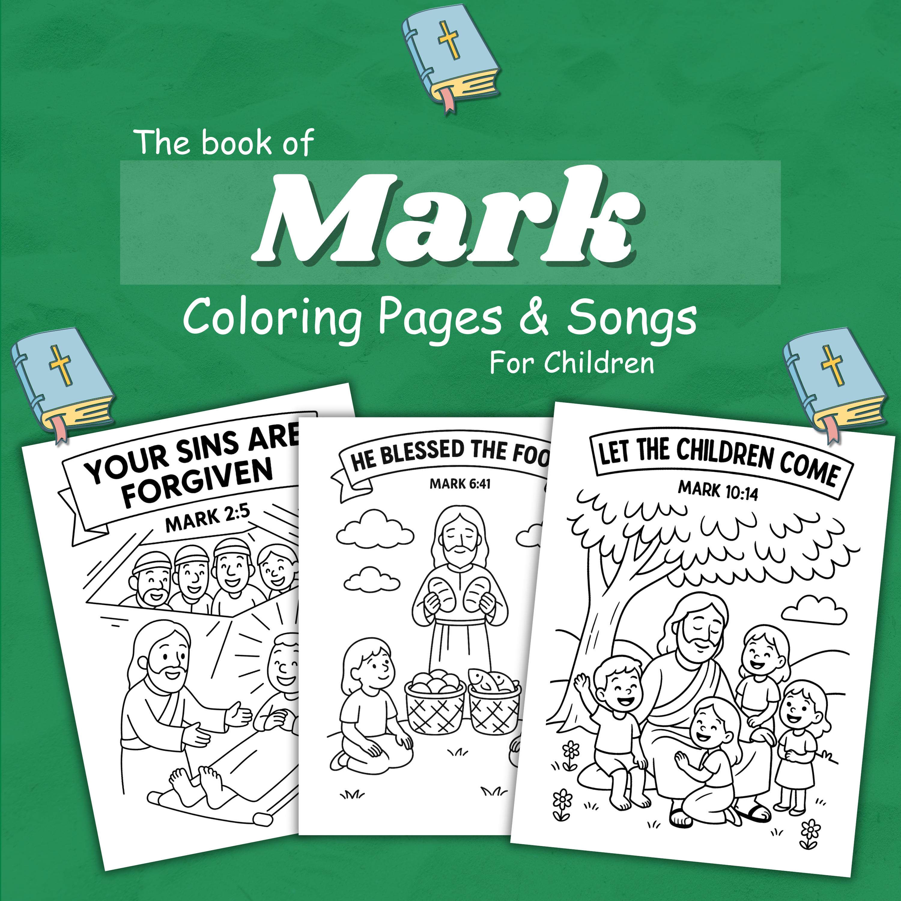 The Book of Mark Bible Coloring Pages and Songs for Kids (instant ...