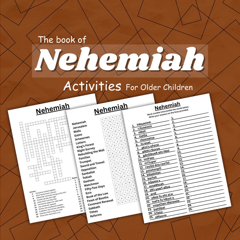 Nehemiah Bible Activities: Crossword, Word Search, and Word Scramble ...