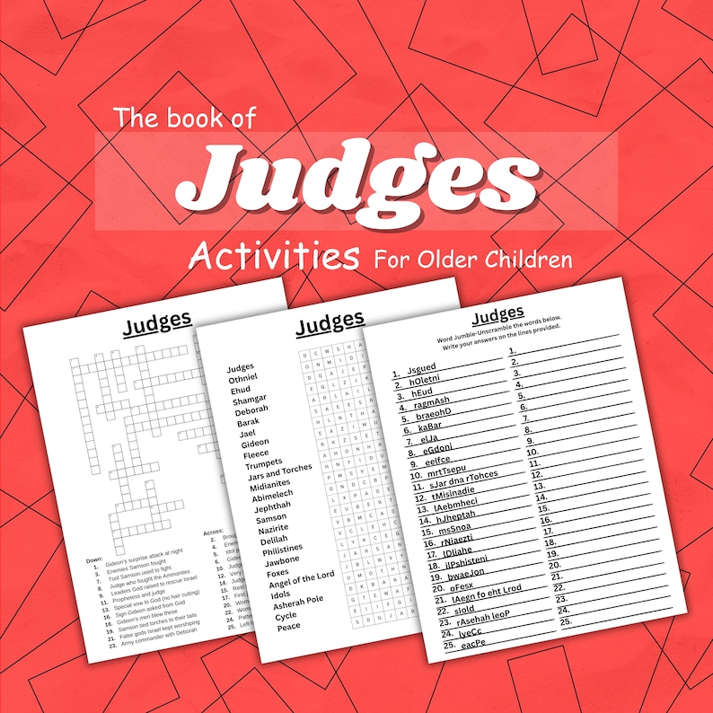 Judges Bible Activities: Crossword, Word Search (digital Download) - Etsy