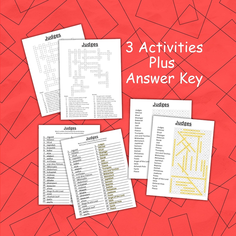 Judges Bible Activities: Crossword, Word Search (digital Download) - Etsy