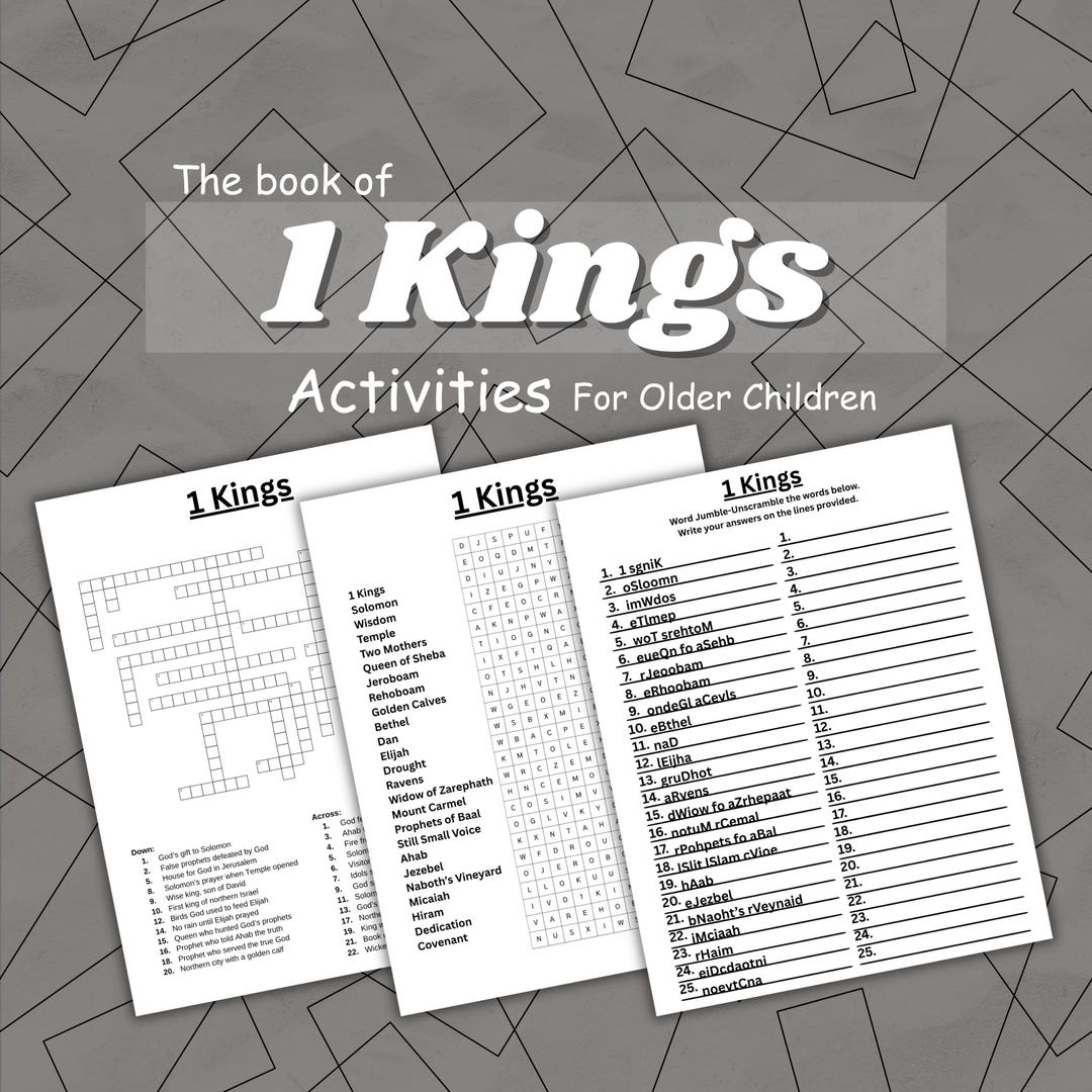 1 Kings Bible Activities: Crossword, Word Search, and Word Scramble ...