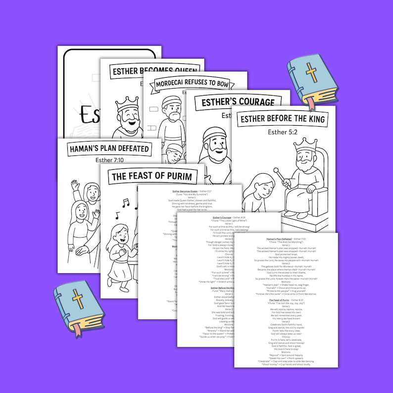 Esther-bible Coloring Pages and Songs for Kids - Etsy