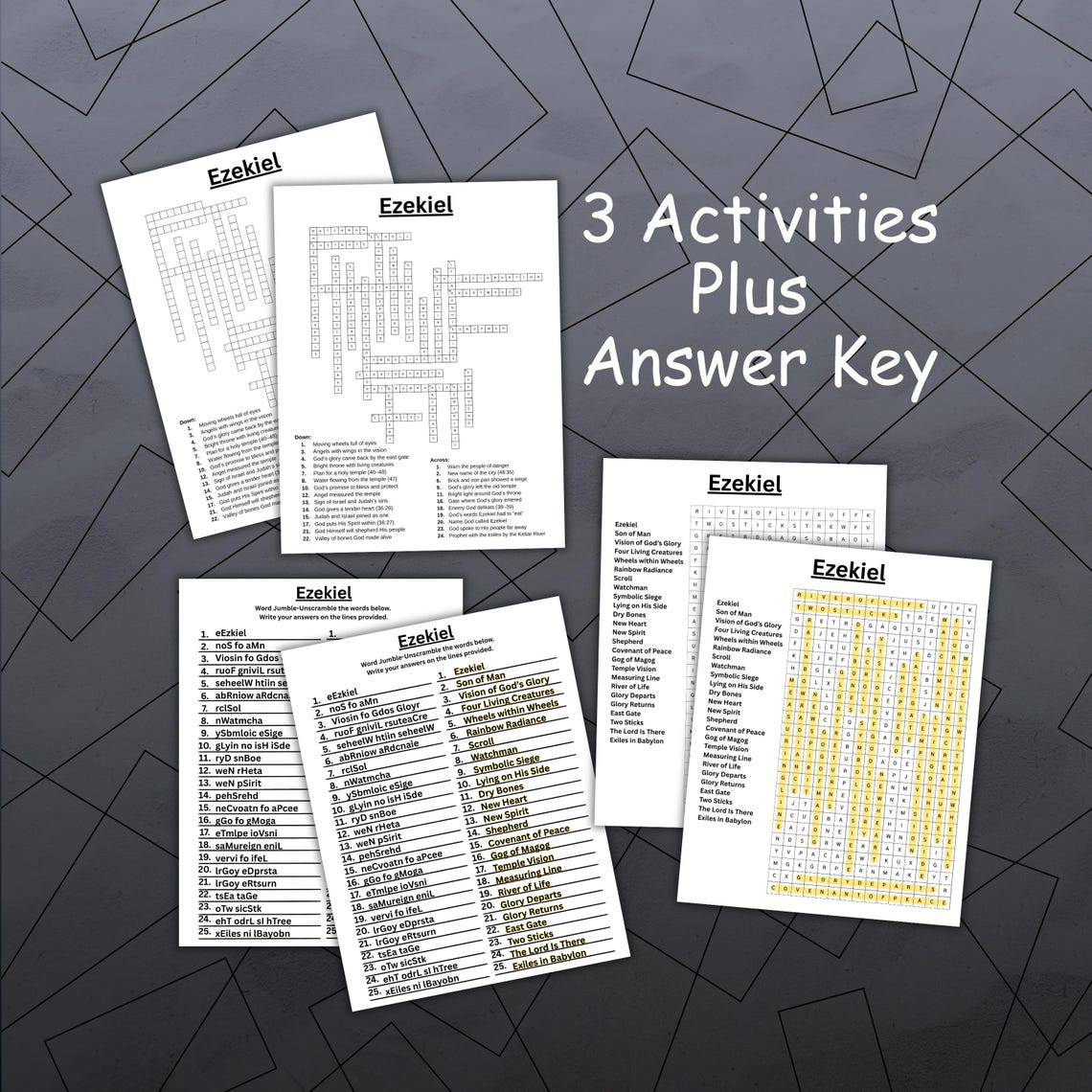 Ezekiel Bible Activities: Crossword, Word Search, and Word Scramble ...