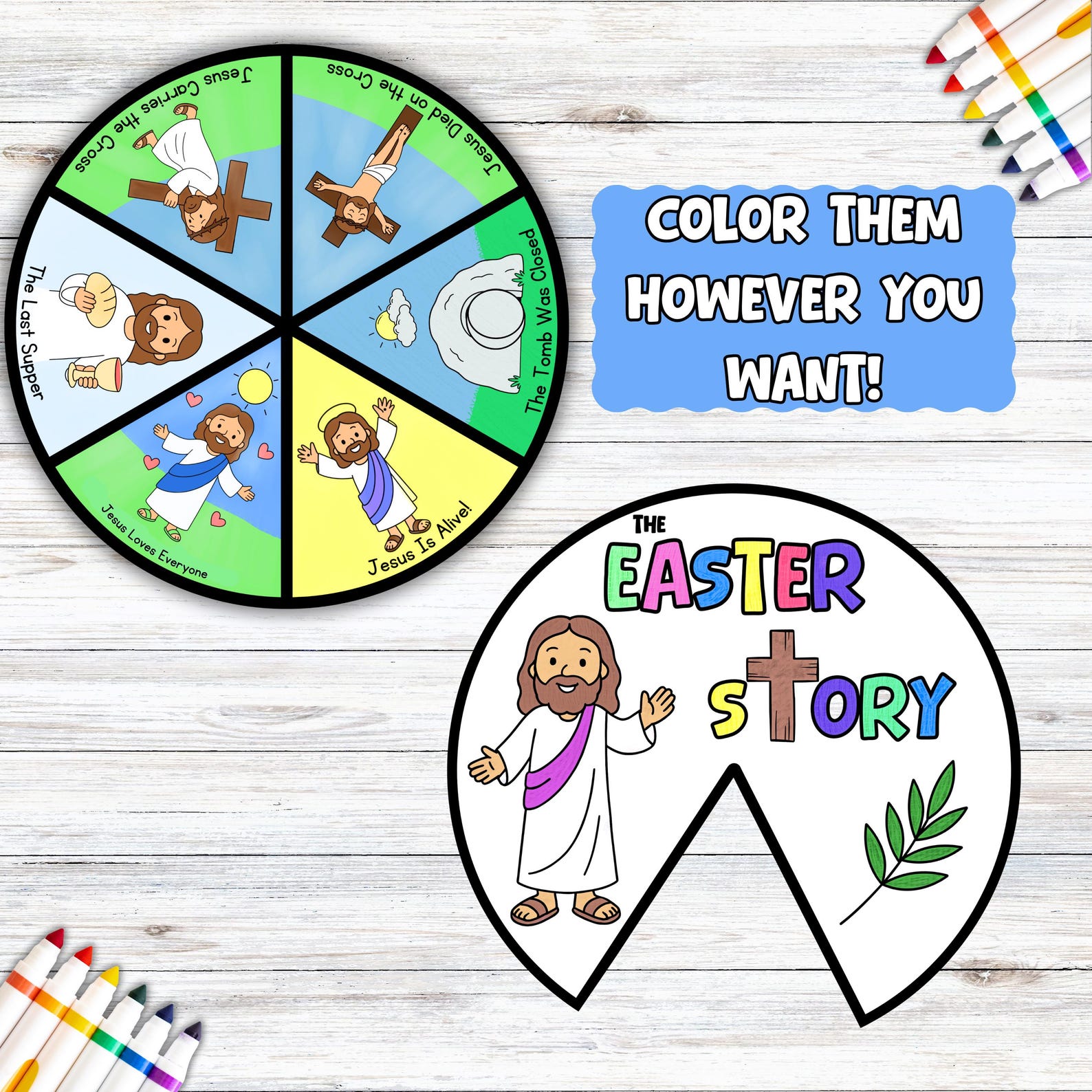 Christian Easter Craft Coloring Activity Wheel He Has Risen! (instant ...