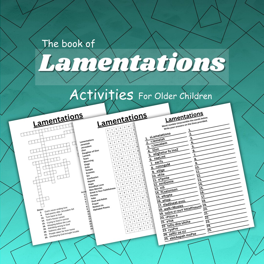Lamentations Bible Activities: Crossword, Word Search, and Word ...