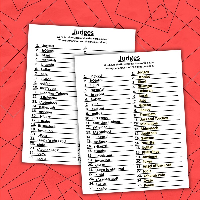Judges Bible Activities: Crossword, Word Search (digital Download) - Etsy