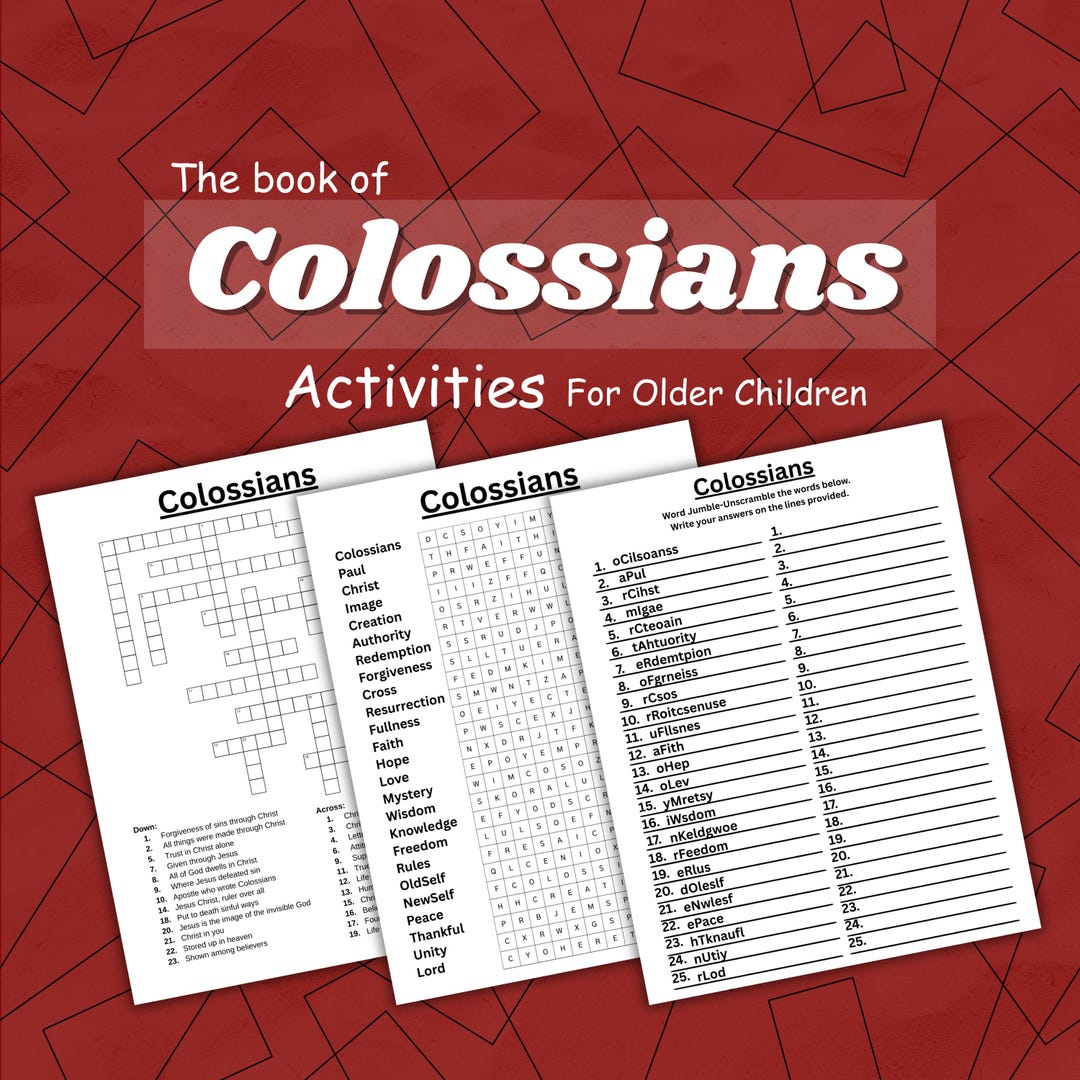 Colossians Bible Activities: Crossword, Word Search, and Word Scramble ...