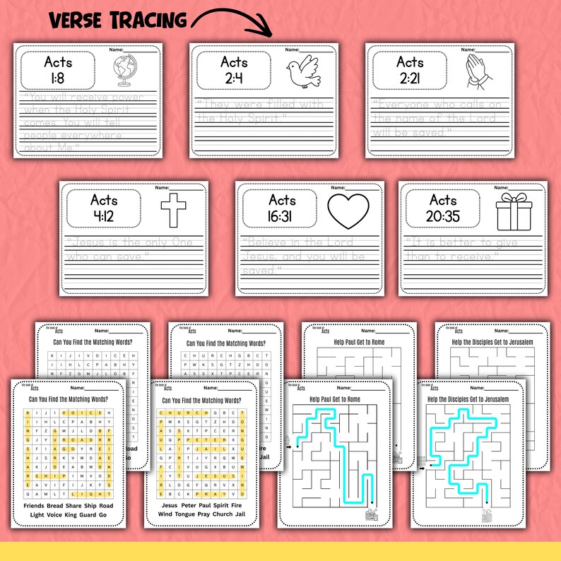 The Bible Book of Acts Young Bible Activities – Verse Memory, Mazes ...