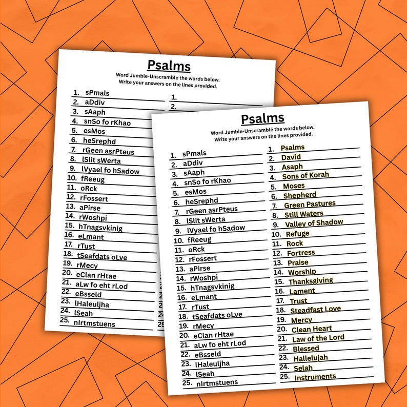 Psalms Bible Activities: Crossword, Word Search, and Word Scramble ...