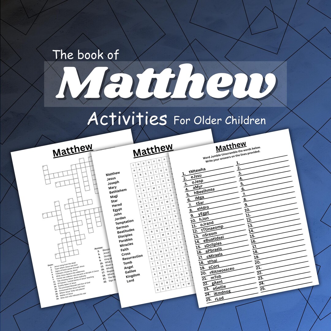 Matthew Bible Activities: Crossword, Word Search, and Word Scramble ...