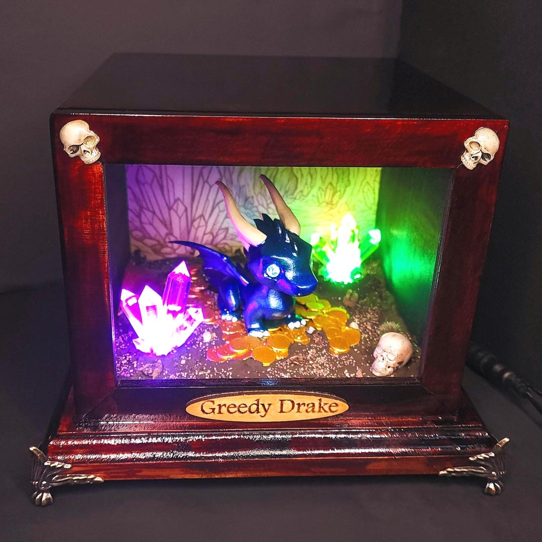 Greedy Drake Lightbox Diorama – Handcrafted Fantasy Dragon Scene With ...