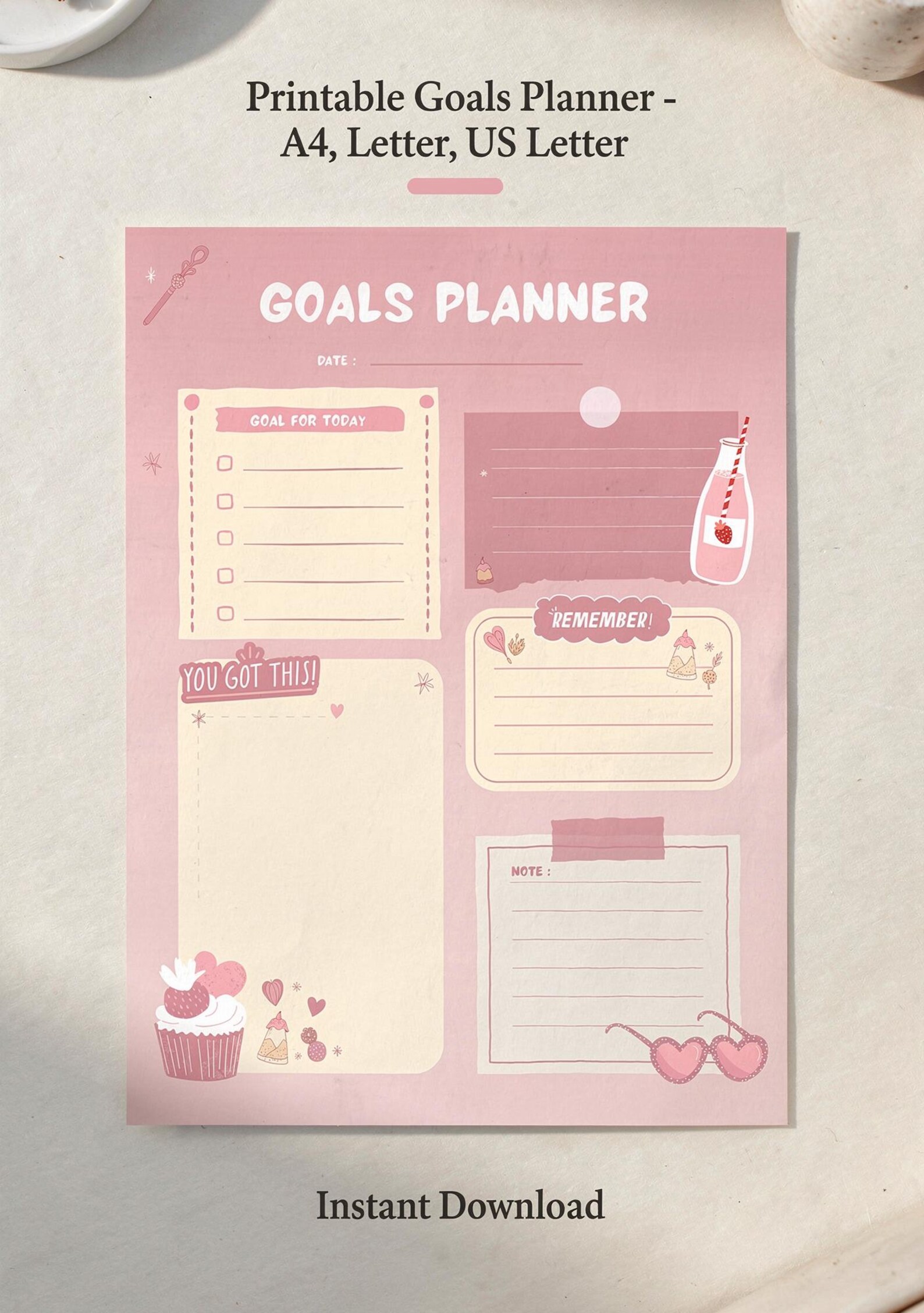 2026 Goals Planner Printable | One Page Goal Tracker, Printable Yearly ...