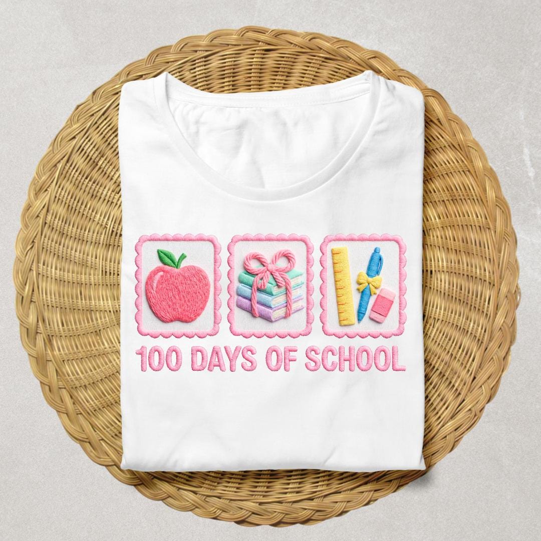 100 Days of School Embroidered PNG Bundle – Perfect for Teachers ...