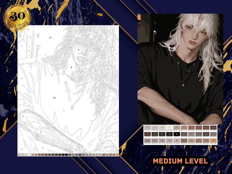 Semi-realistic Anime Manhwa Boy #11 Color by Numbers Digital Coloring ...