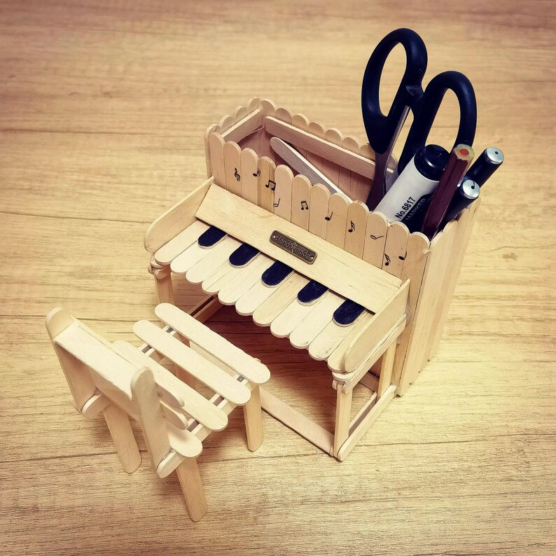 Handcrafted Musical Piano Desk Organizer by Popsicle Sticks: Perfect ...
