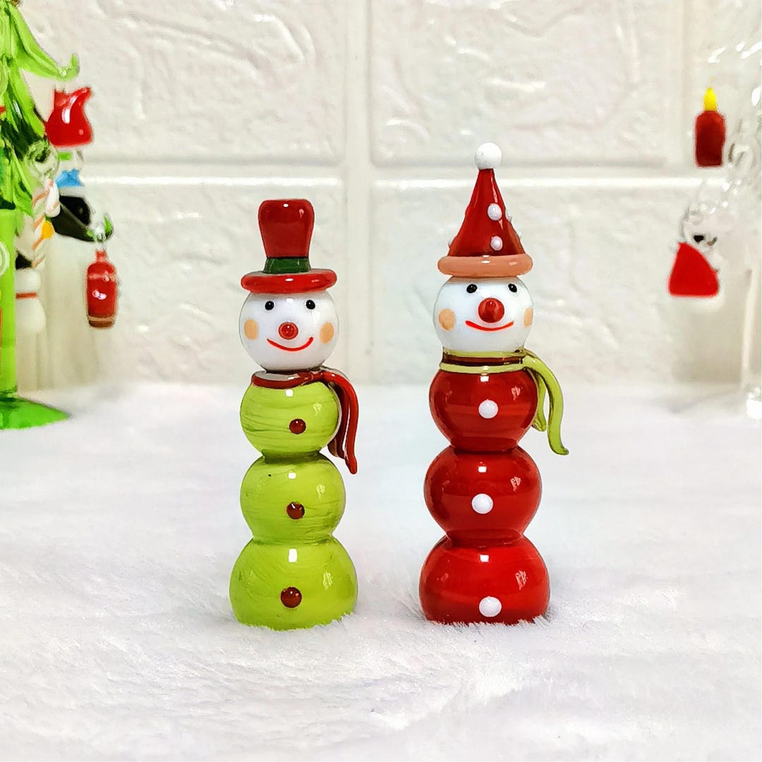 Handcrafted Glass Snowman Figurine: Winter Holiday Decor, Cute Snowman ...