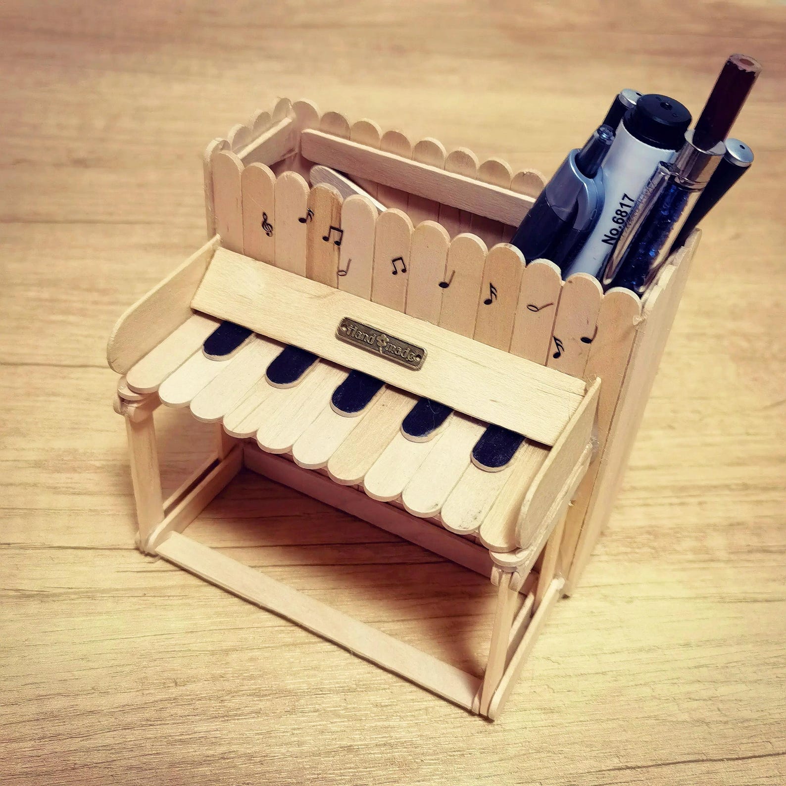 Handcrafted Musical Piano Desk Organizer by Popsicle Sticks: Perfect ...