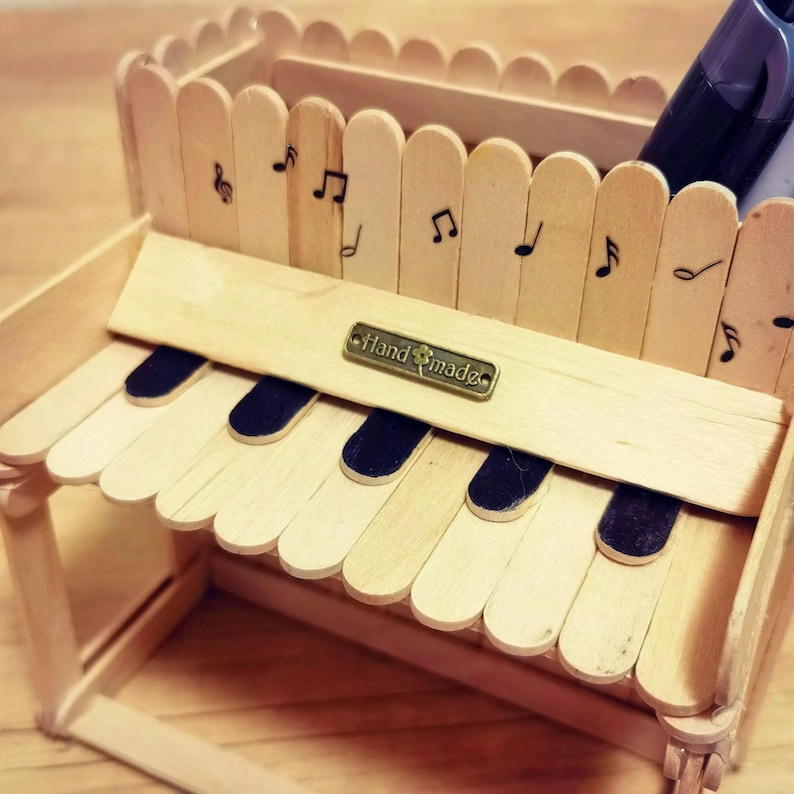 Handcrafted Musical Piano Desk Organizer by Popsicle Sticks: Perfect ...