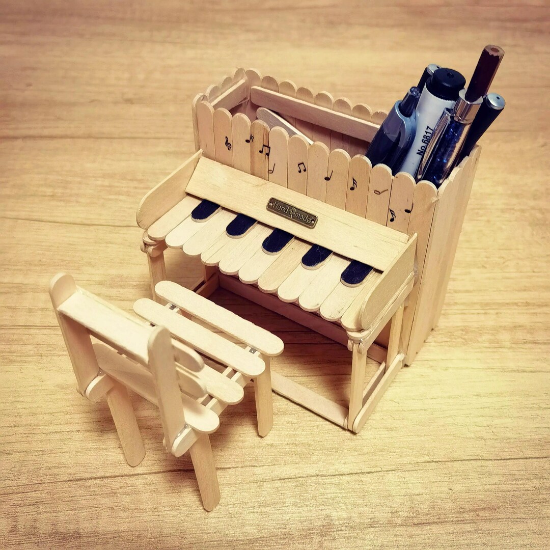 Handcrafted Musical Piano Desk Organizer by Popsicle Sticks: Perfect ...