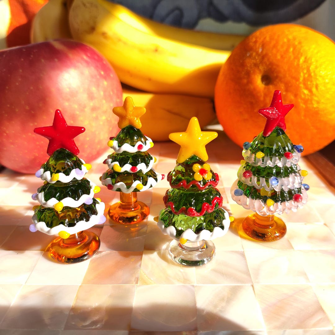 Mini Glass Christmas Tree Set: Handmade Crystal Holiday Decor, Festive ...