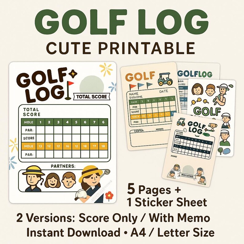 GOLF LOG | Printable Golf Score Tracker | Instant Download PDF | Cute ...