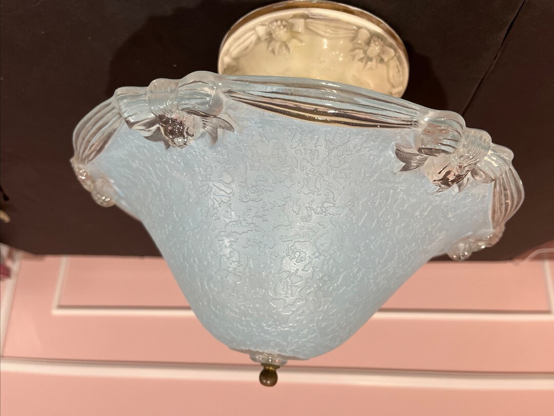 Vintage Ceilingmount Light Fixture, Blue Antique Glass - Etsy