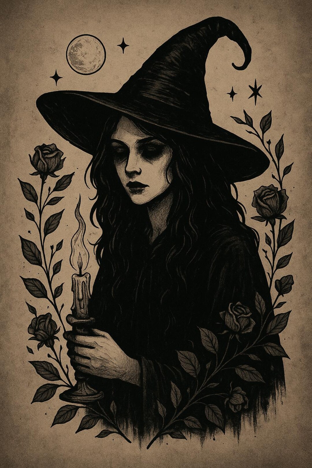 Gothic Witch Wall Art Dark Aesthetic Witch Poster, Halloween Printable ...