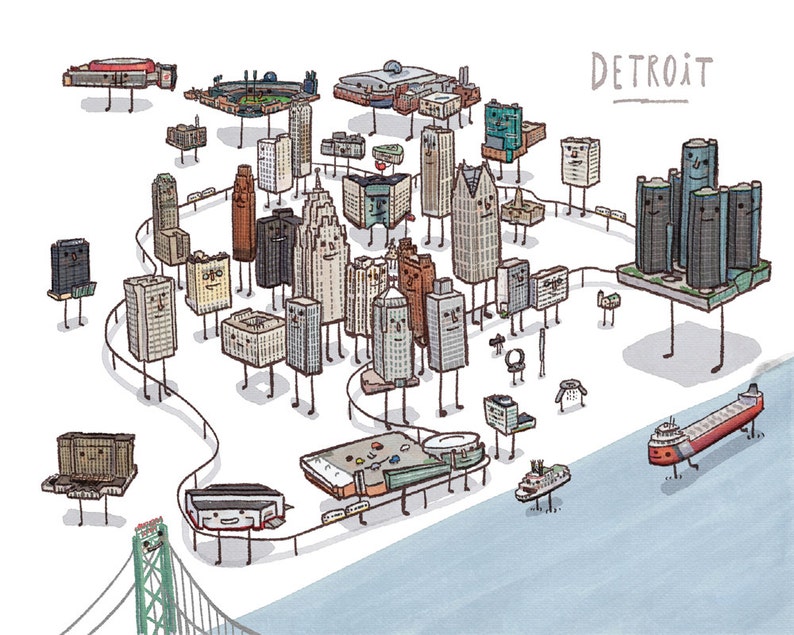 Detroit Skyline Map Art Print.giclée Fine - Etsy