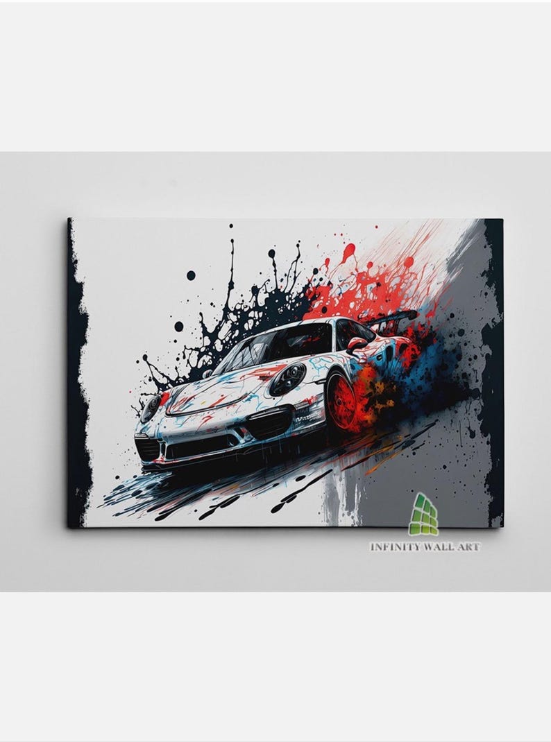 Porsche 911 Abstract Wall Art Canvas – Modern Supercar Splash Art Print ...