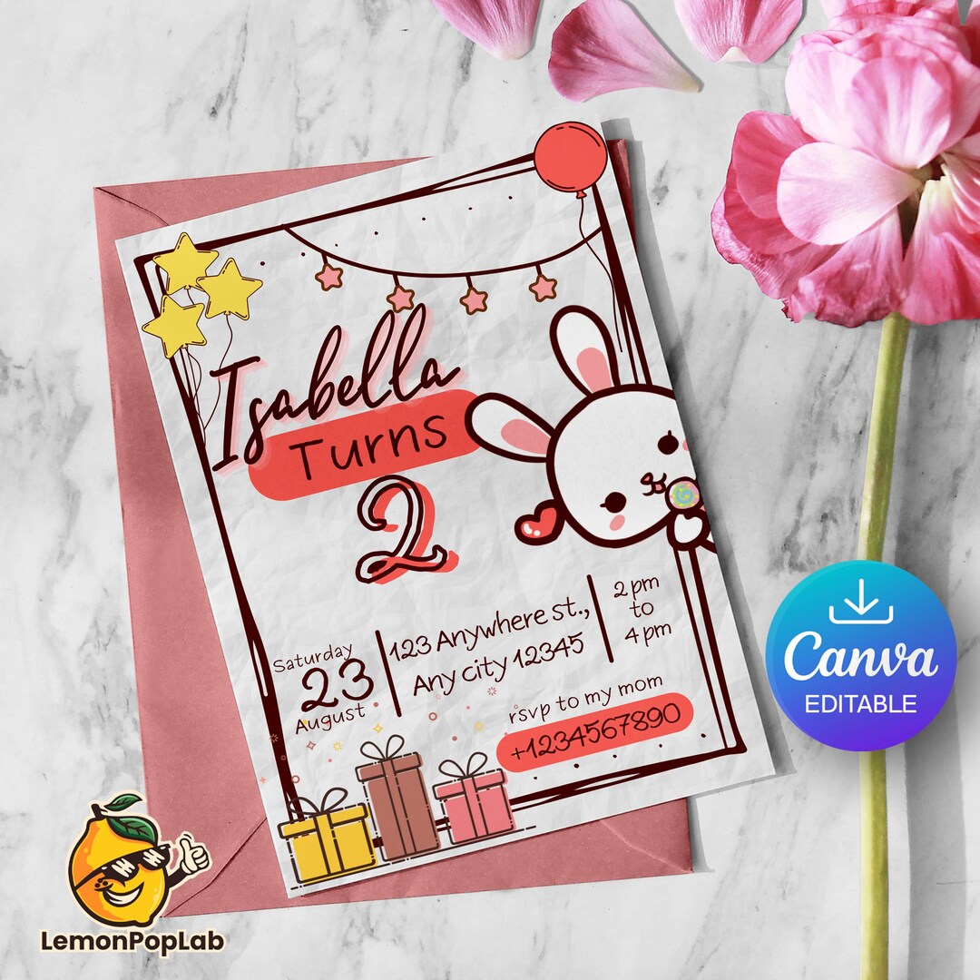Bunny Birthday Invitation, Printable Bunny Invitation Card, Girls ...