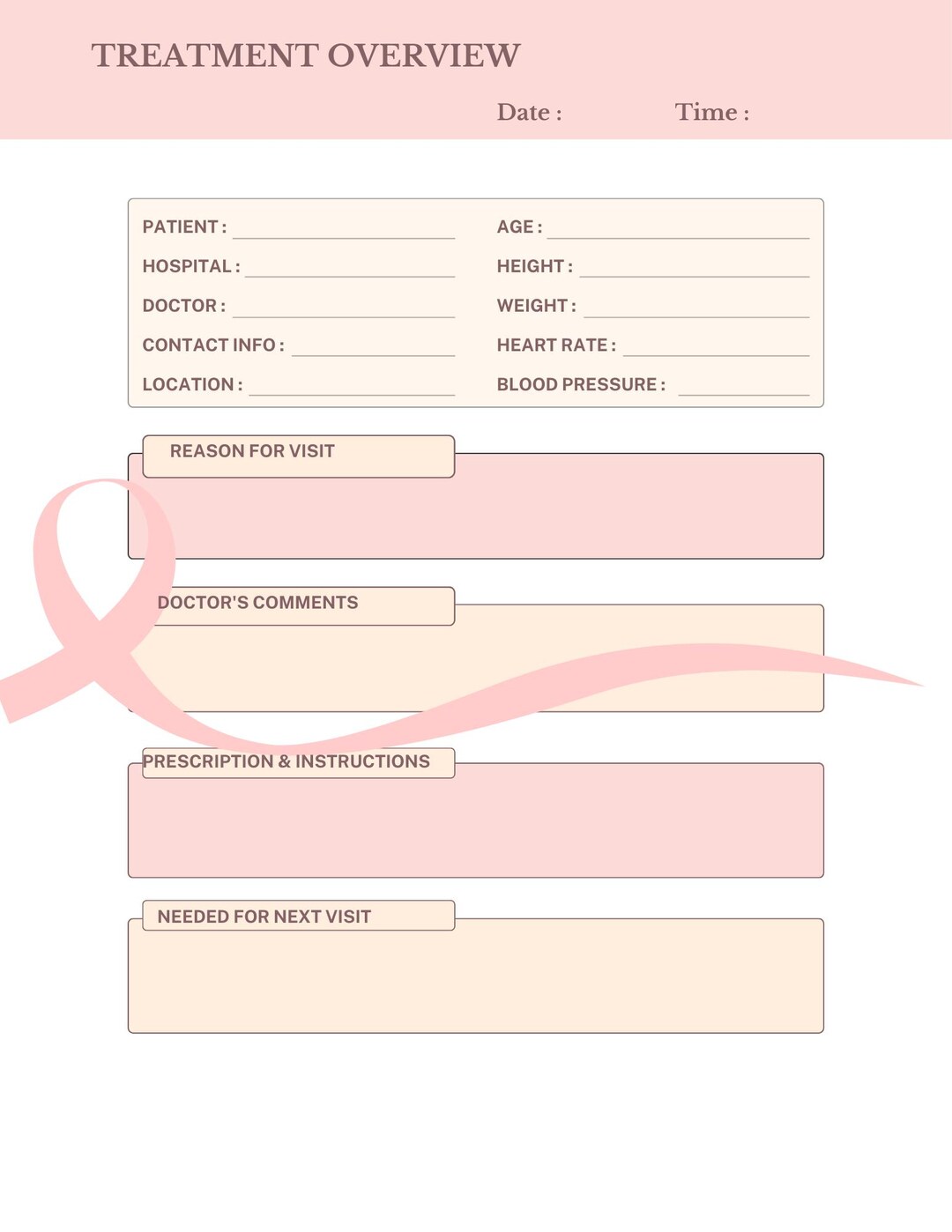 Treatment Overview Sheet – Cancer & Medical Appointment Organizer ...