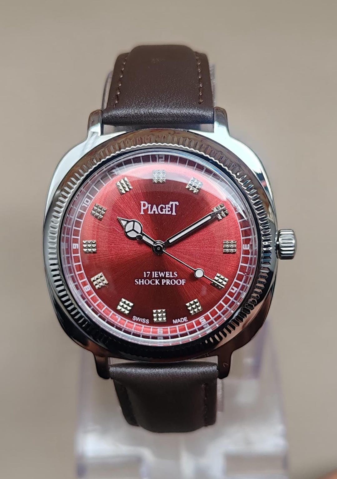 Vintage Piaget 17 Jewels Red Dial Swiss Made Manual Winding Men's Watch ...