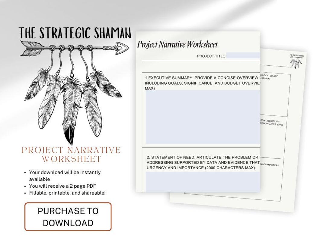 Project Narrative Worksheet | Fillable Grant Writing Template | 2-page ...