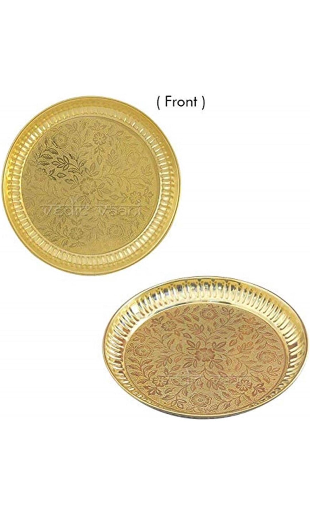 Set of 2 Handmade Pure Brass Puja Thali With Flower Emossed Design ...