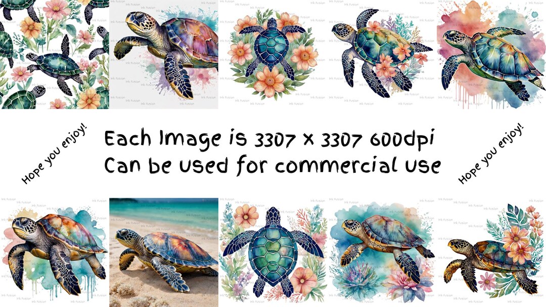 Sea Turtle Flower Art Designs: 50 PNG Images (digital Download) - Etsy