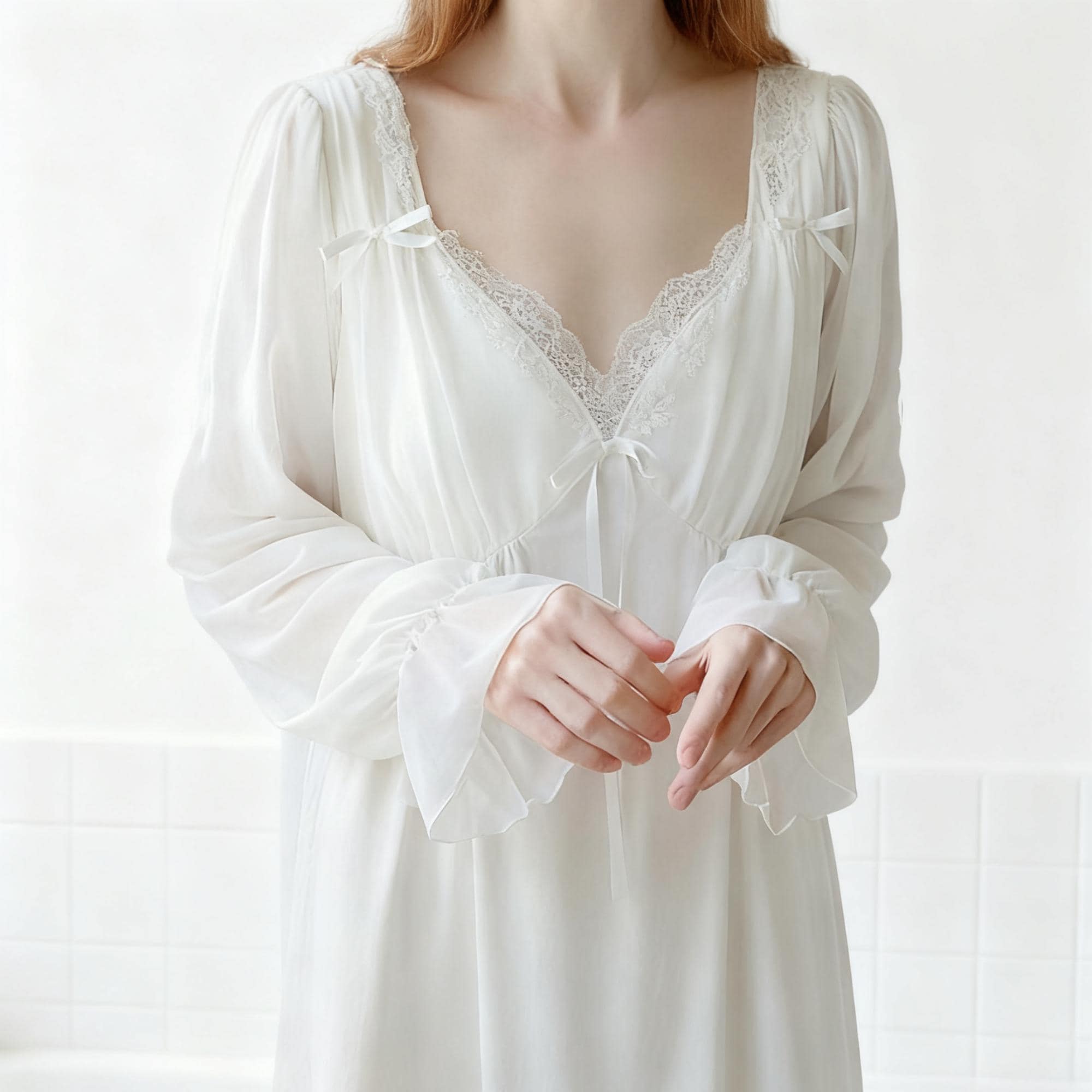 Victorian White Ruffled Cuffs Night Robe, Vintage Loose Fit Nightdress ...