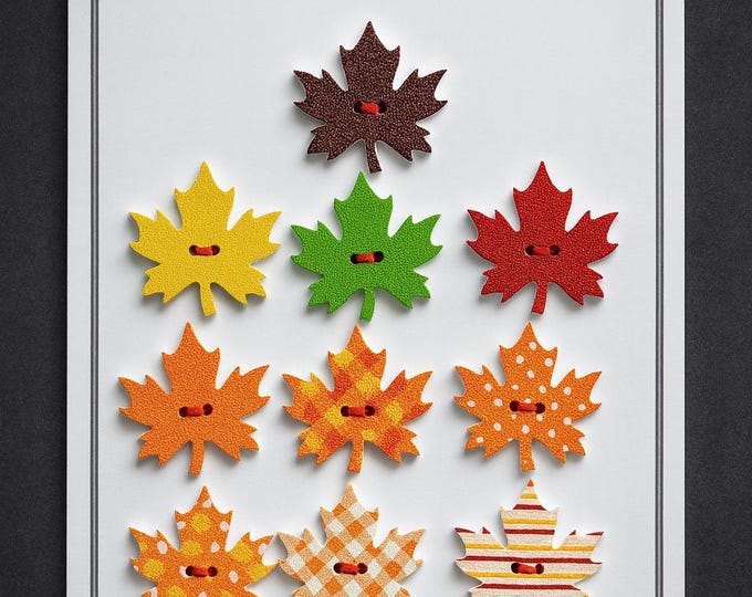 10 Fall Leaf Buttons, Leaf Buttons, Wood Leaves, Fall Buttons ...