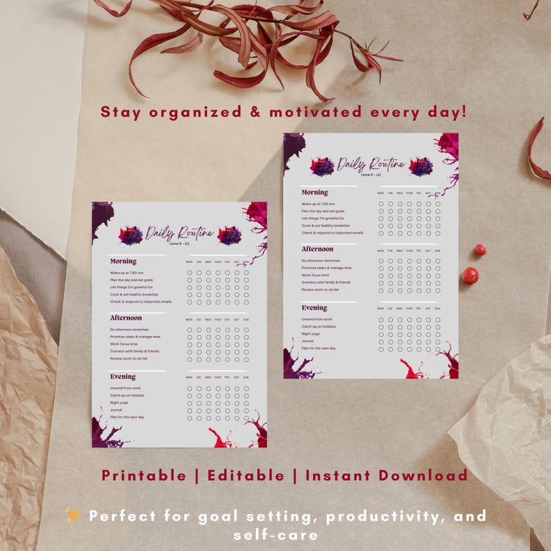 Daily Routine Tracker Printable – Morning, Afternoon & Evening Planner ...